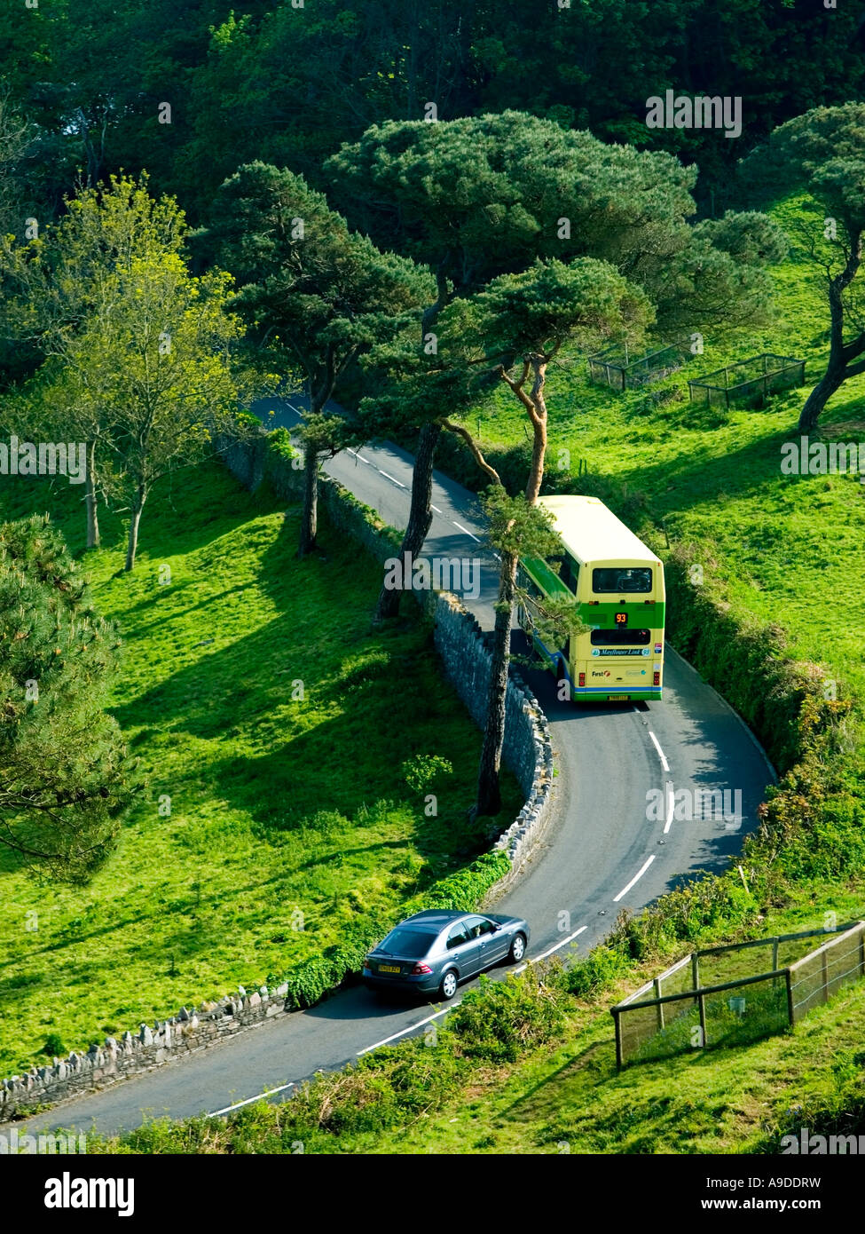 A379 road seen from South West Coast Path near Blackpool Sands Devon ...