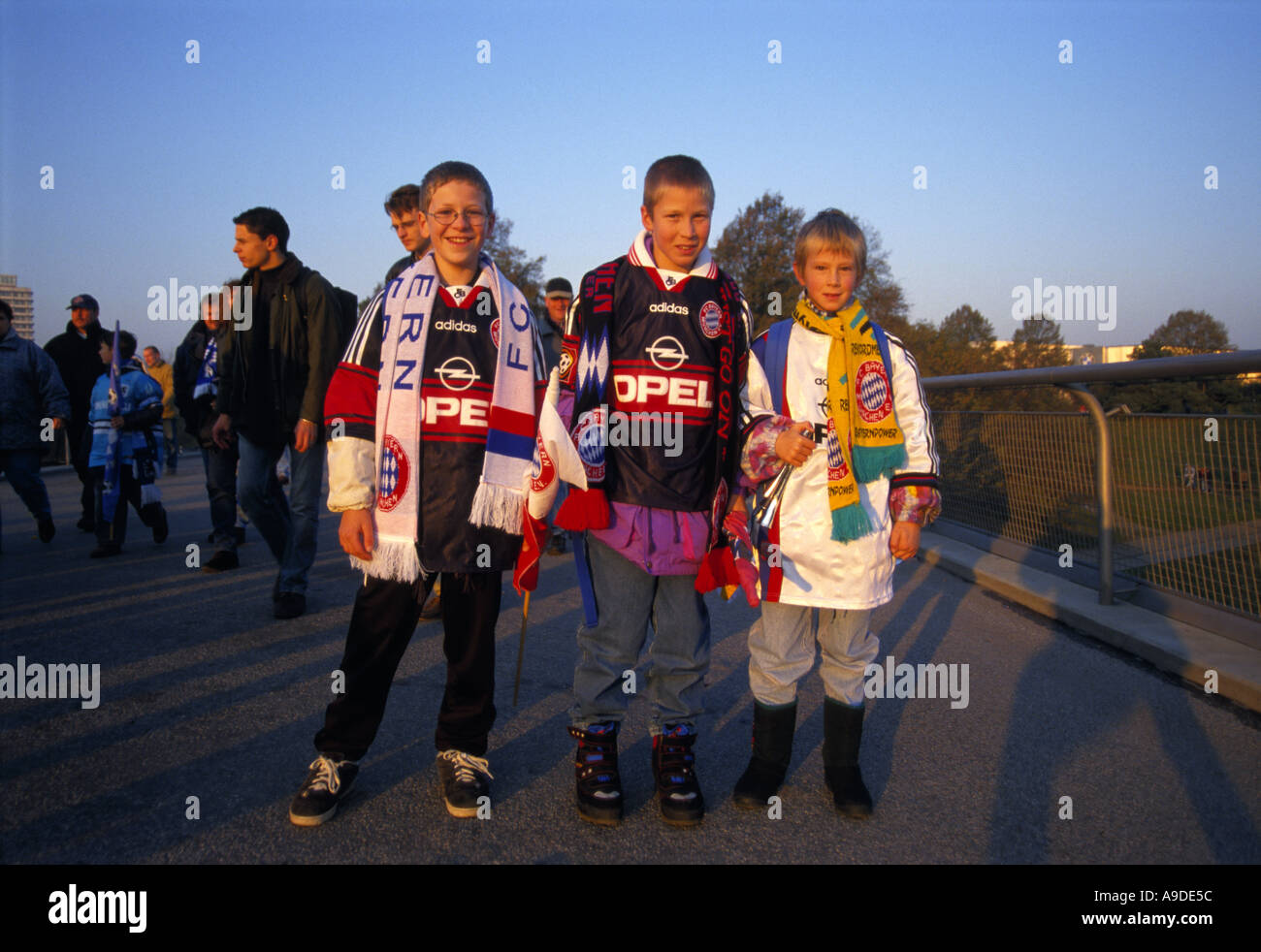 Little Football fan soccer fan on the way to Olympia stadium to watch a ...