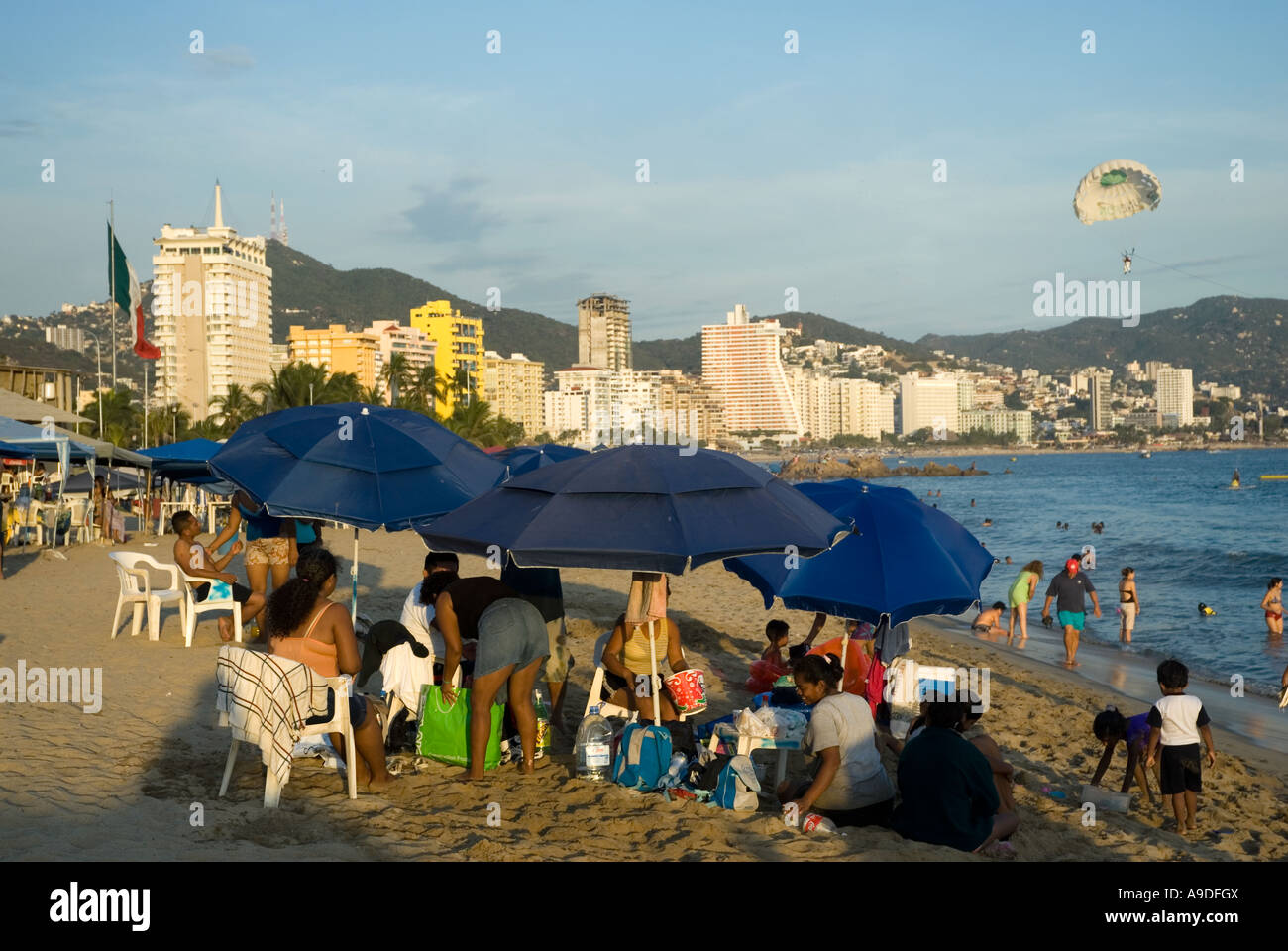 Acapulco people on the beach - zone costera hotels - mexico Stock Photo ...