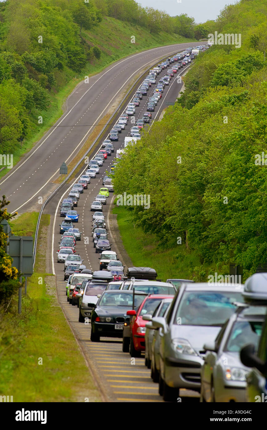 Holiday traffic on the A30 near Bodmin in Cornwall UK Stock Photo - Alamy