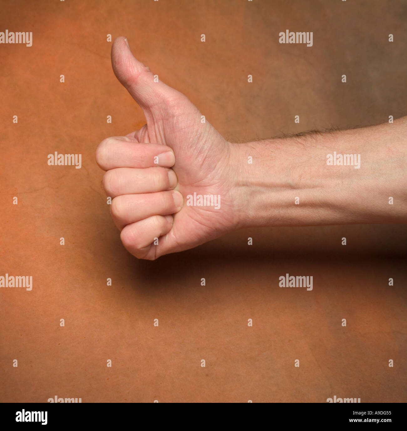 Thumbs up sign signal of situation fine under control Stock Photo - Alamy