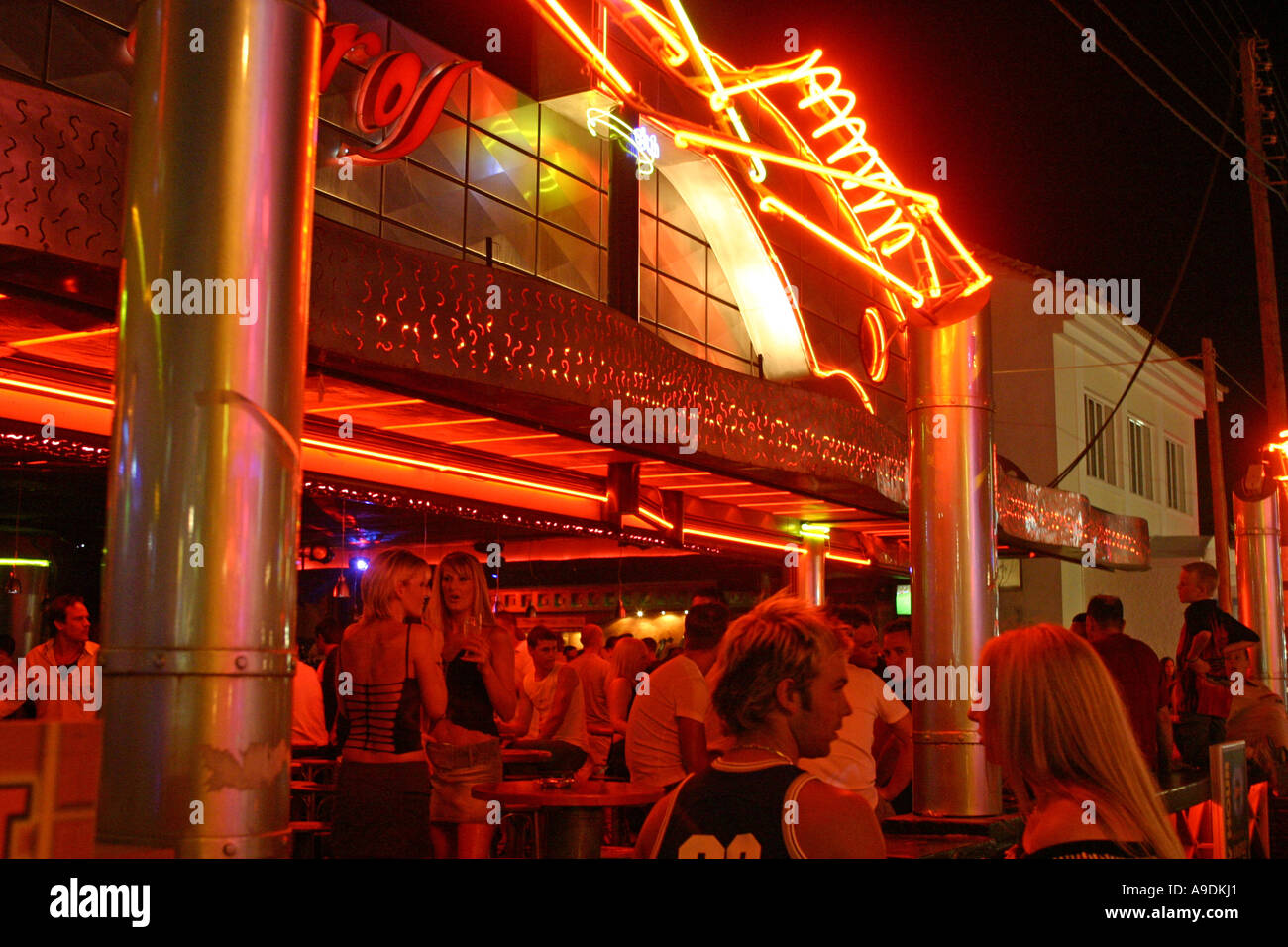 greece ionian zakynthos night shot of bar street in lagana Stock Photo ...