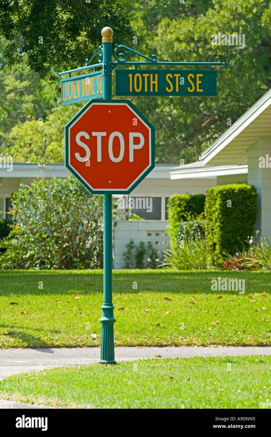 stop sign in upscale homes area Stock Photo - Alamy