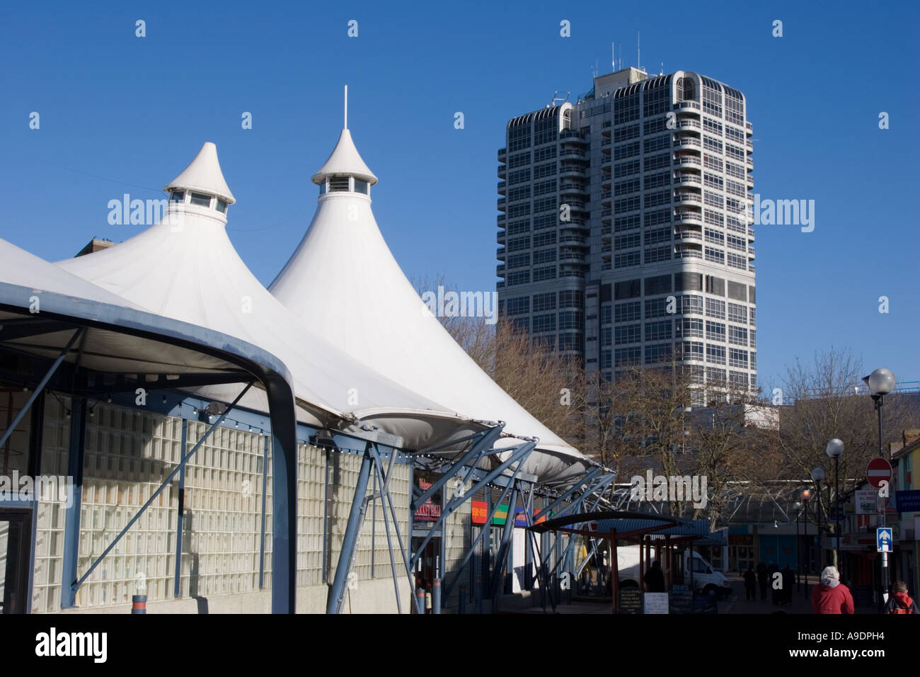 Swindon tented market and David Murray John or Brunel Tower Stock Photo ...