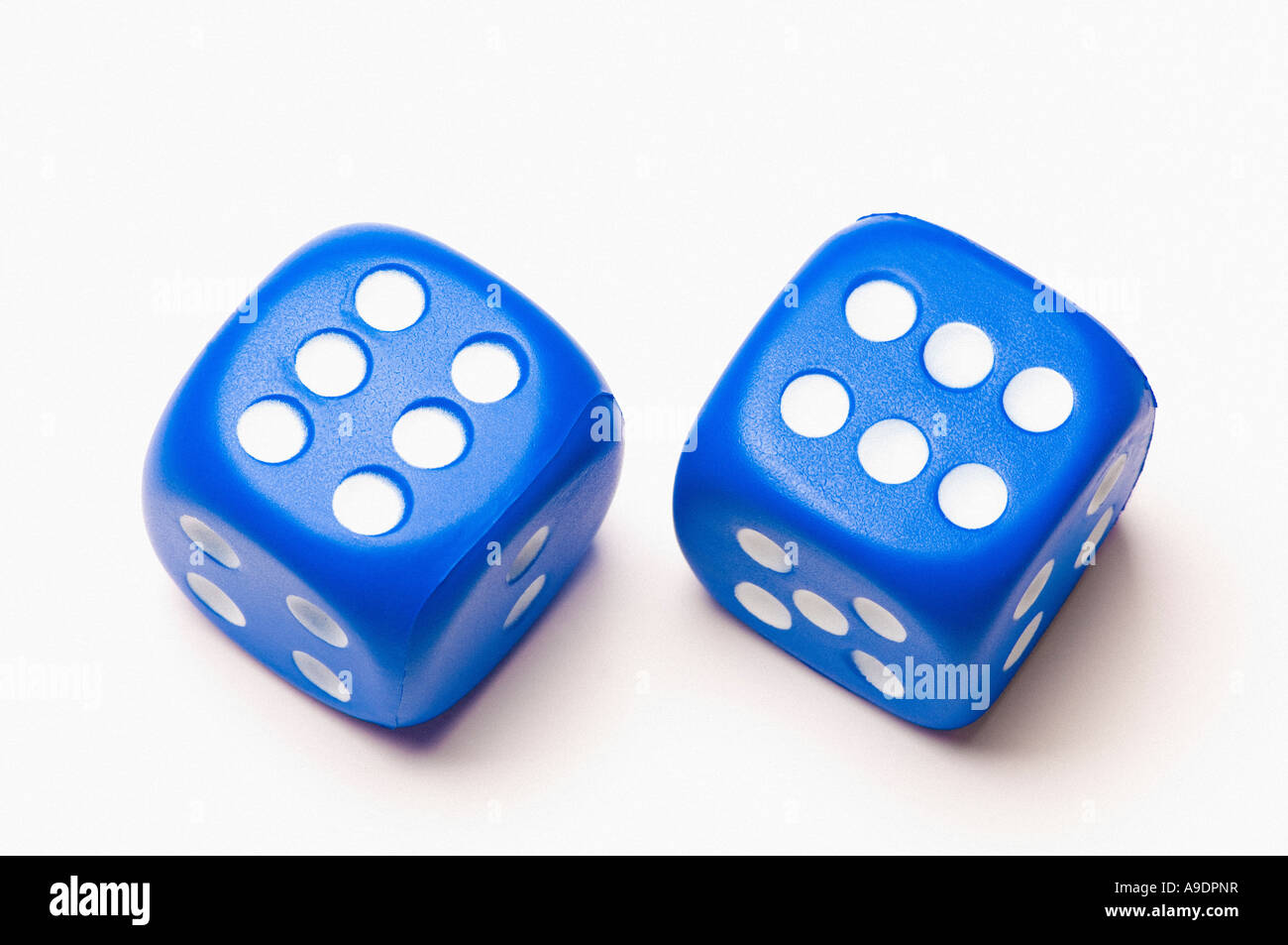 Two blue dice displaying a double six on a white background Stock Photo ...