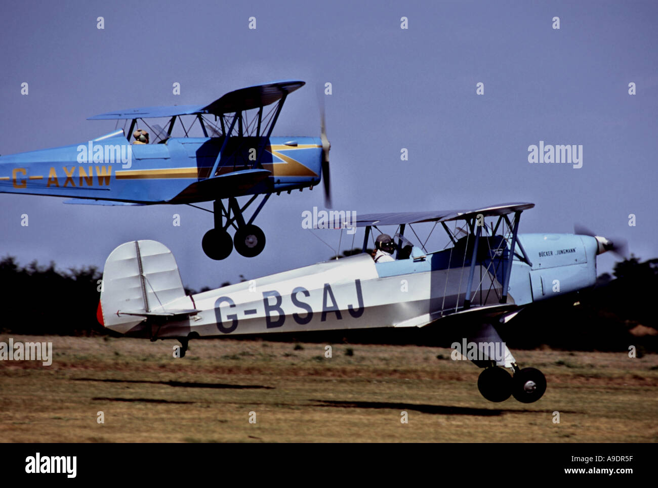 Bucker Jungmann aircraft taking off from Rougham airfield near Bury St ...