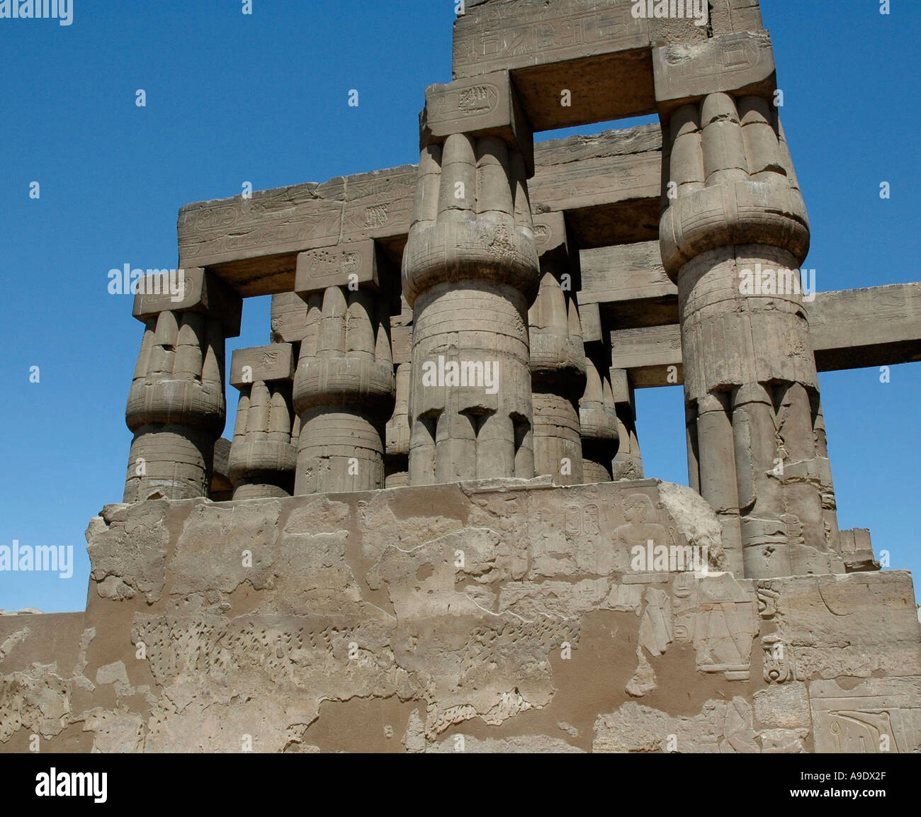 Decorated columns at the Temple of Amun Re at Karnak Egypt Stock Photo ...