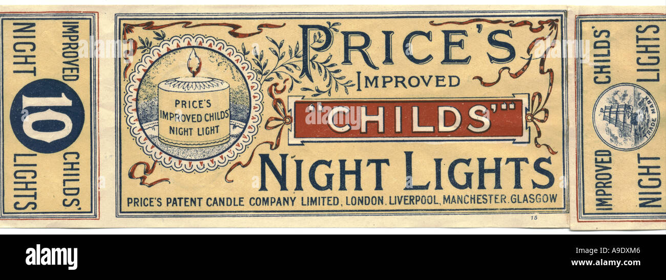 Price's Improved "Childs'" Night Lights label circa 1910 Stock Photo ...