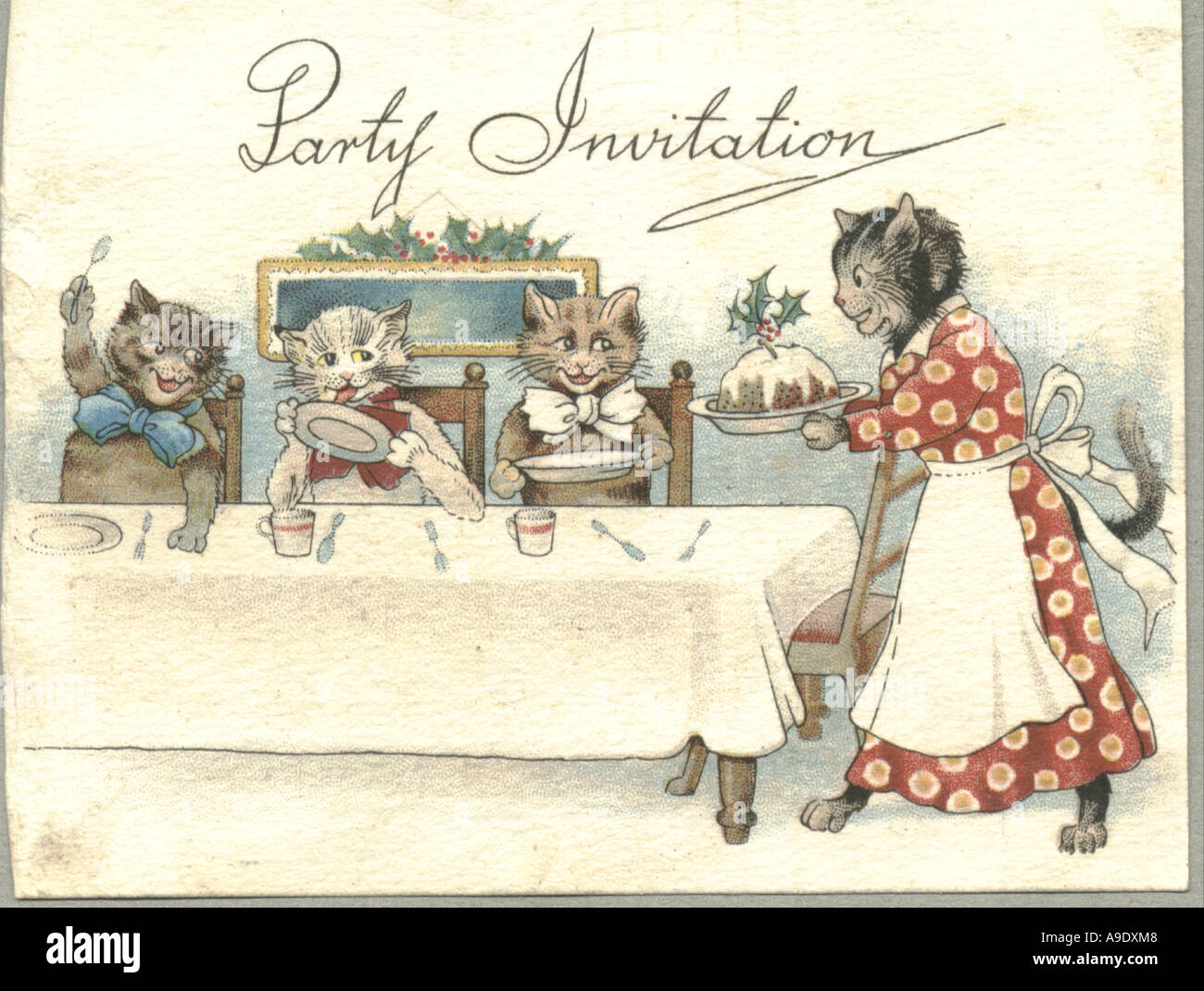 Children's party invitation circa 1910 possibly by Louis Wain Stock ...