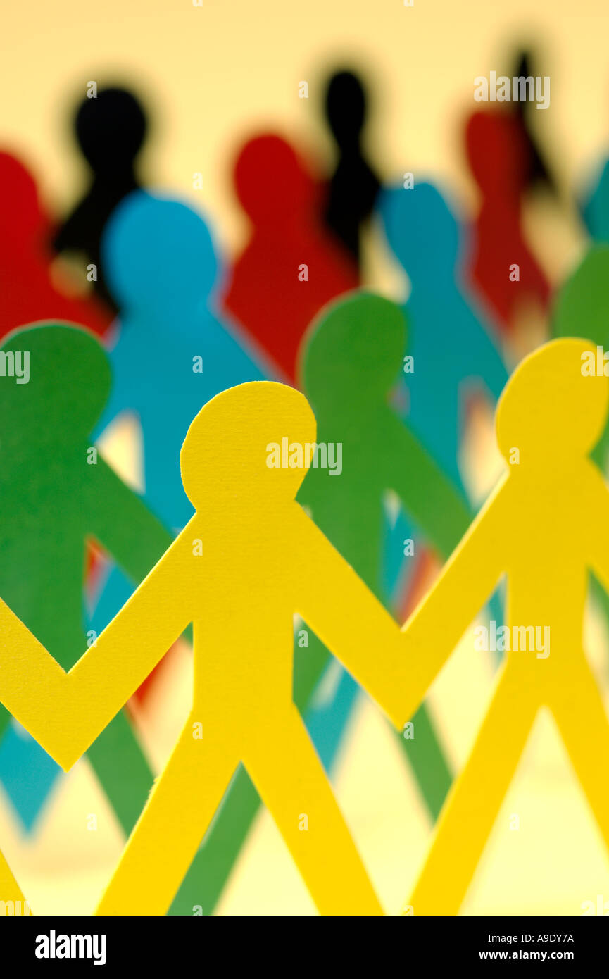 Multi coloured paper chain people Stock Photo - Alamy