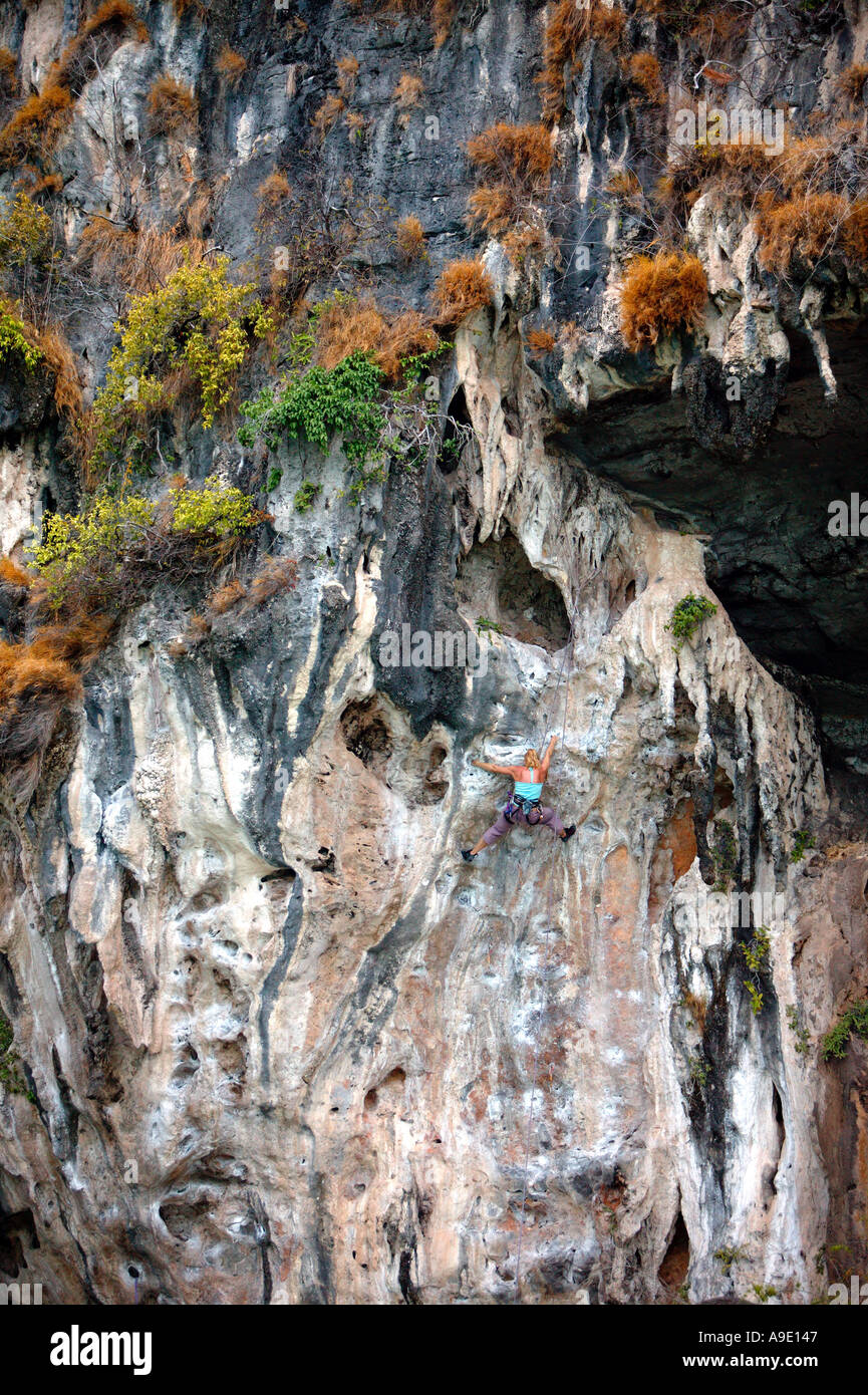 Rock climbing Tonsai Bay Phranang Krabi Thailand model release 382 ...