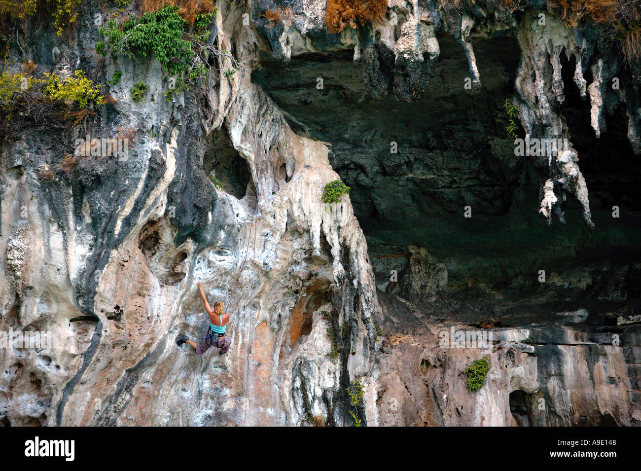 Rock climbing Tonsai Bay Phranang Krabi Thailand model release 382 ...