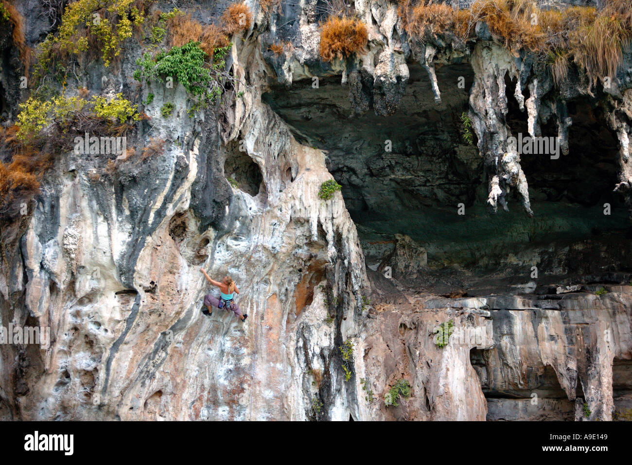 Rock climbing Tonsai Bay Phranang Krabi Thailand model release 382 ...