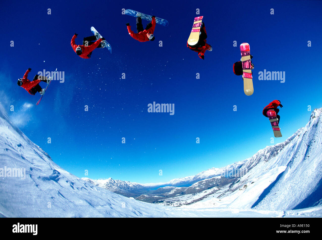 Snowboard Sequence Aerial flip with scenic backdrop Coronet Peak ...