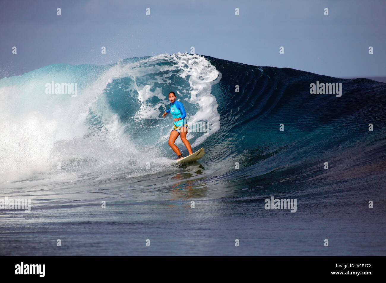 Carli Lovell surfing at cloudbreak Tavarua Fiji Model release 395 Stock ...