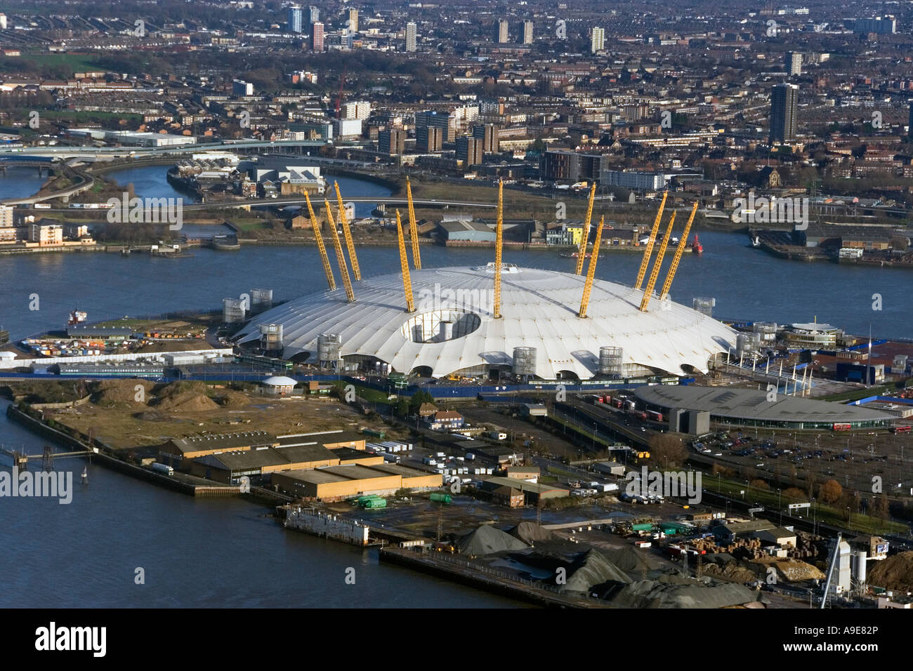 Aerial view of the O2 Dome in London beside the River Thames Formerly ...