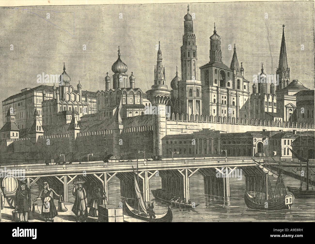 Woodcut of the Kremlin, Moscow, Russia 1835 Stock Photo - Alamy