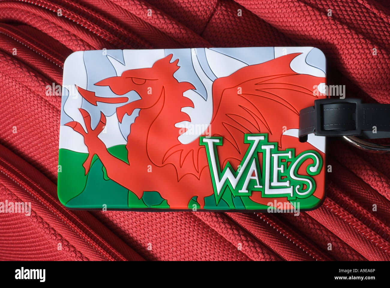 A close up of a Wales (Welsh) luggage tag on a suitcase Stock Photo - Alamy