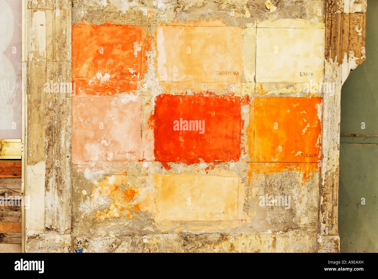Paint samples on wall of old Italian house under restoration Stock ...