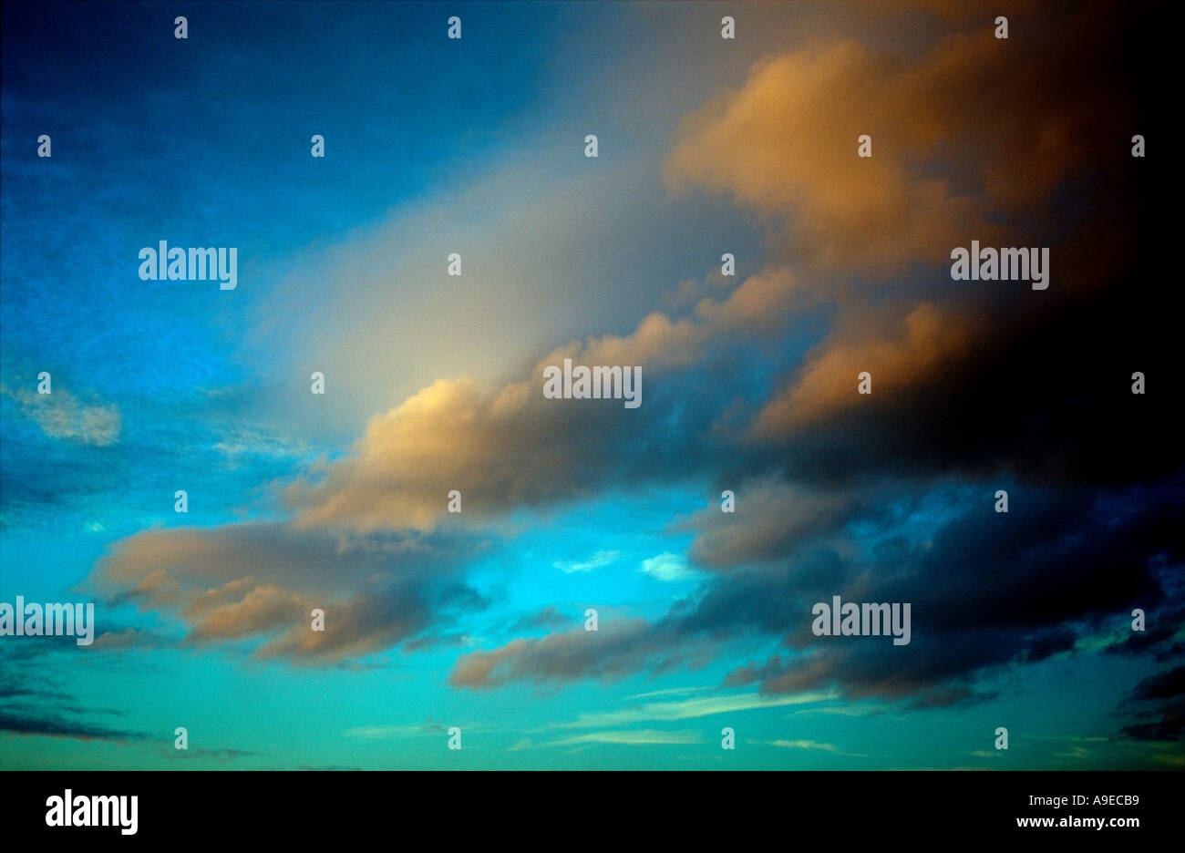 evening sunset sky with rich colours over norfolk England UK britain ...