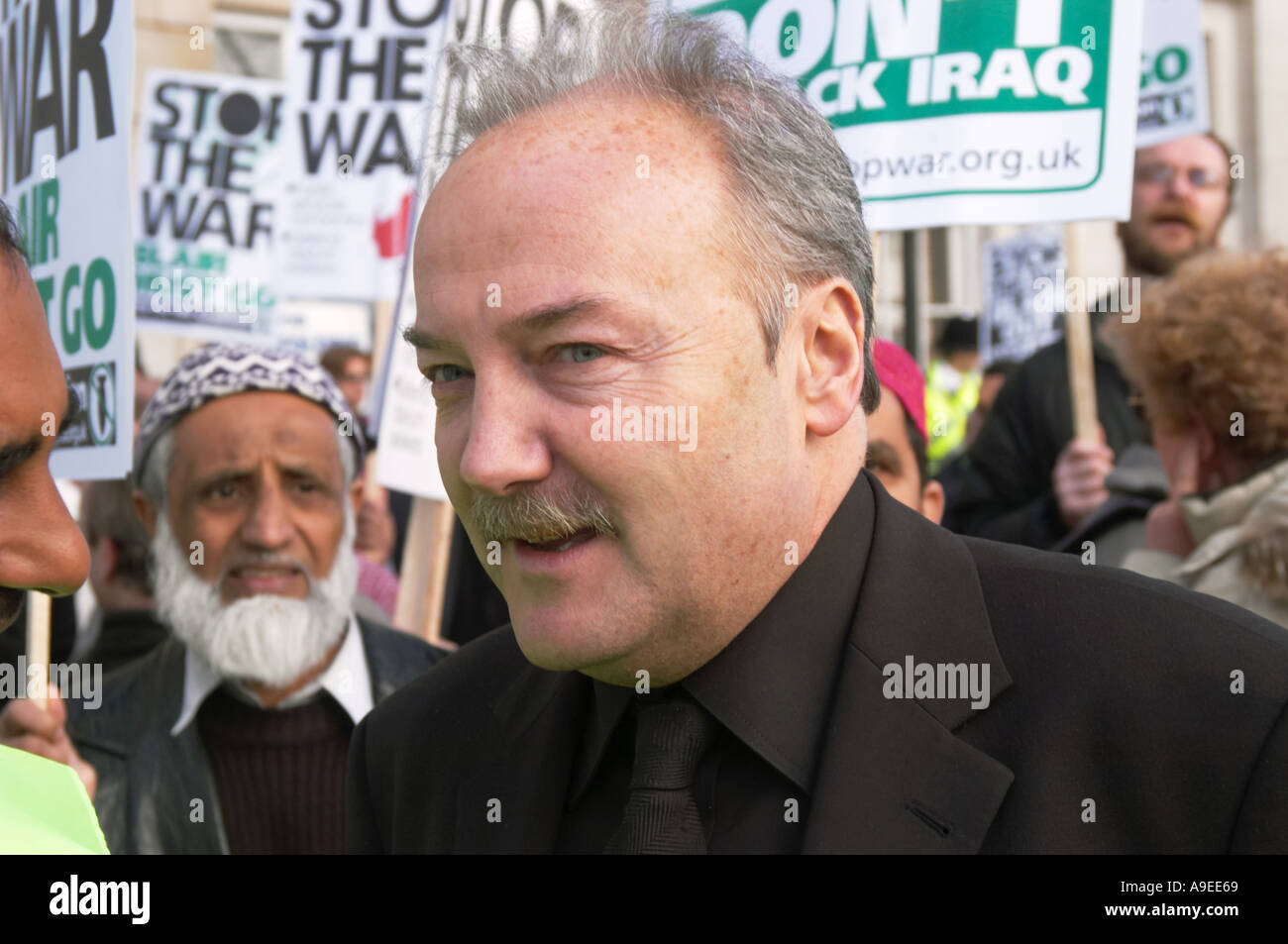 George Galloway MP at start of march from BBC to US Embassy London 5 ...