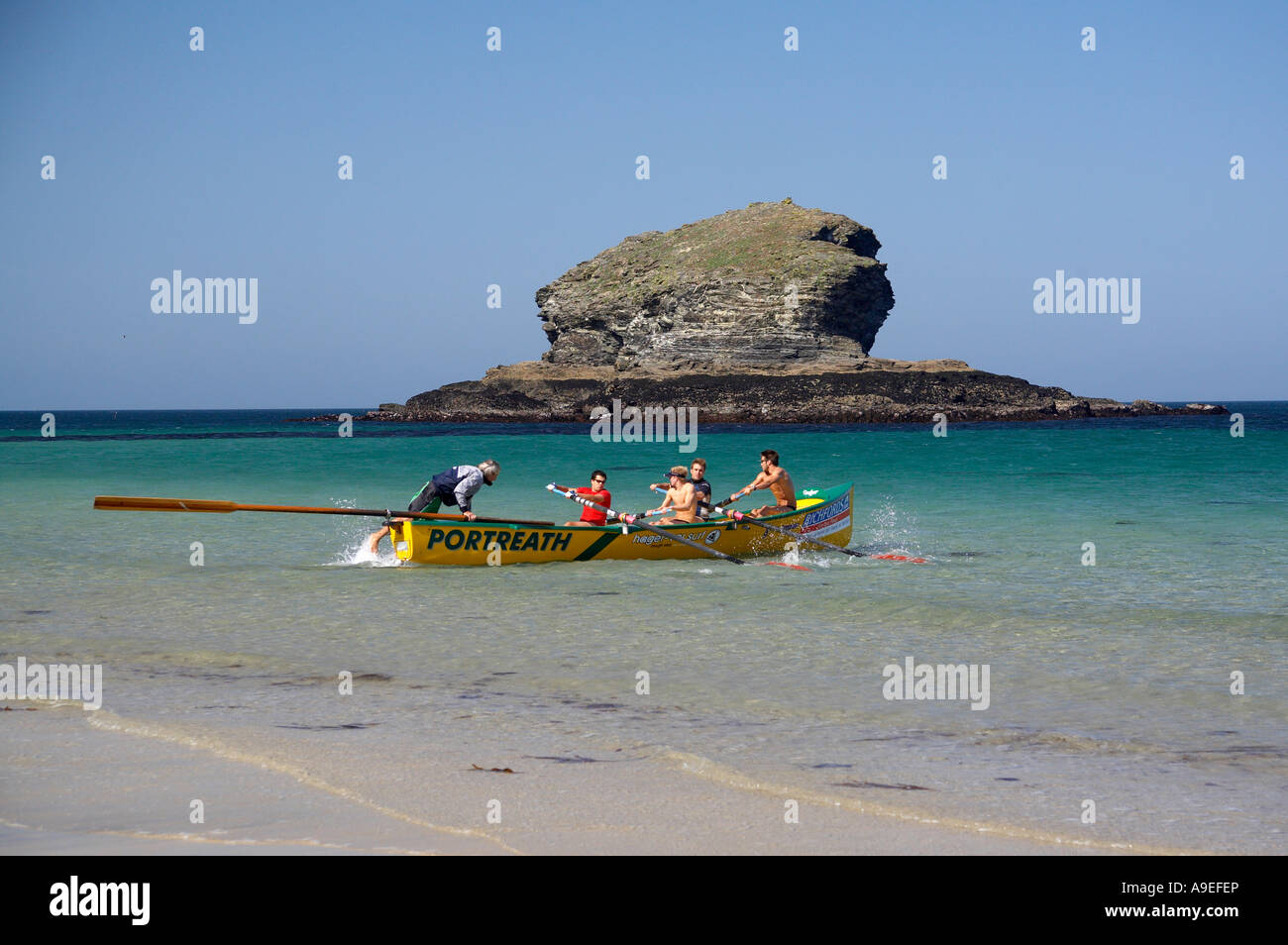 Portreath Surf Life Saving Club boat launching for training Stock Photo ...