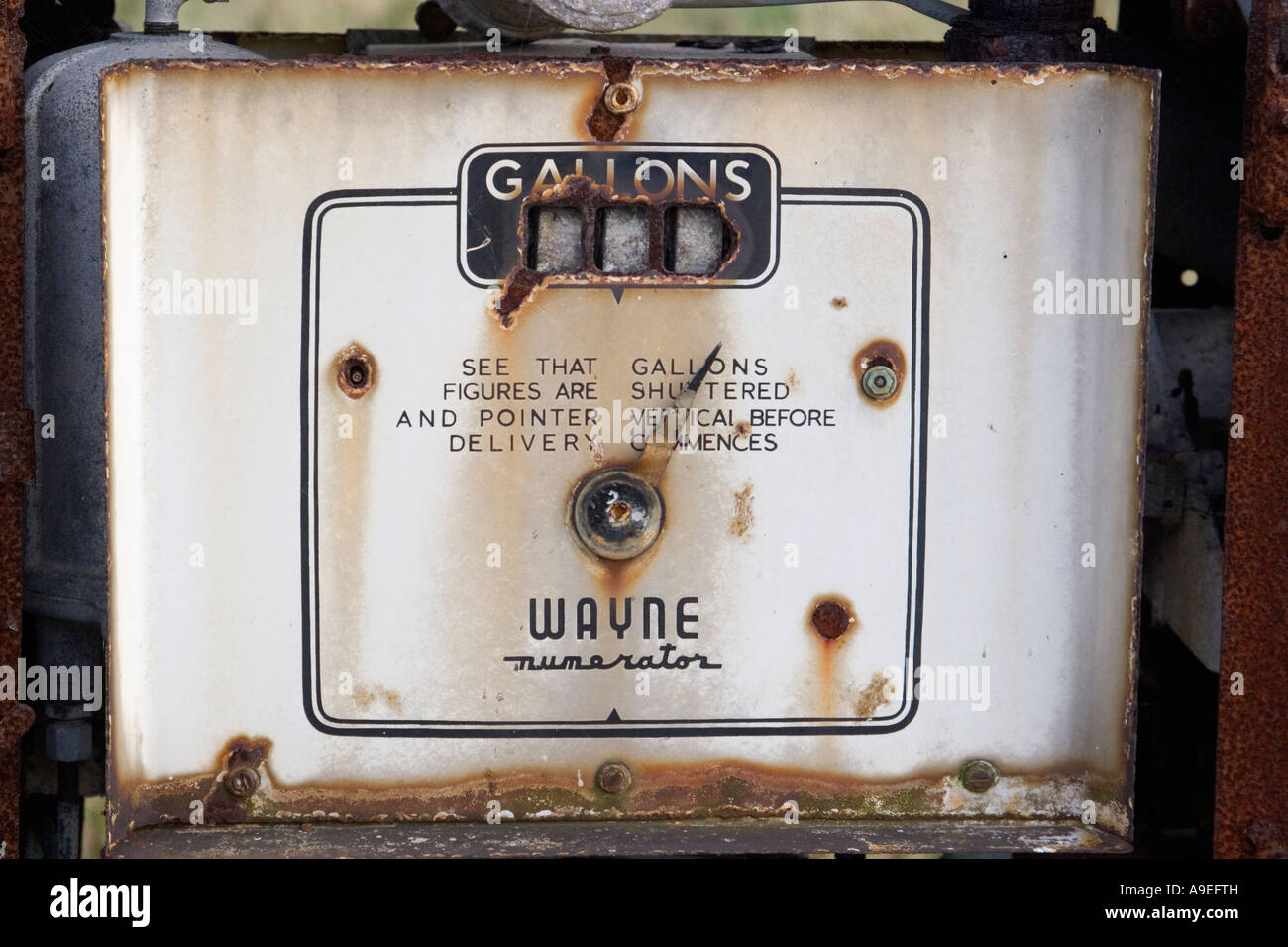 Old fashioned petrol pump dial with rusting face Stock Photo - Alamy