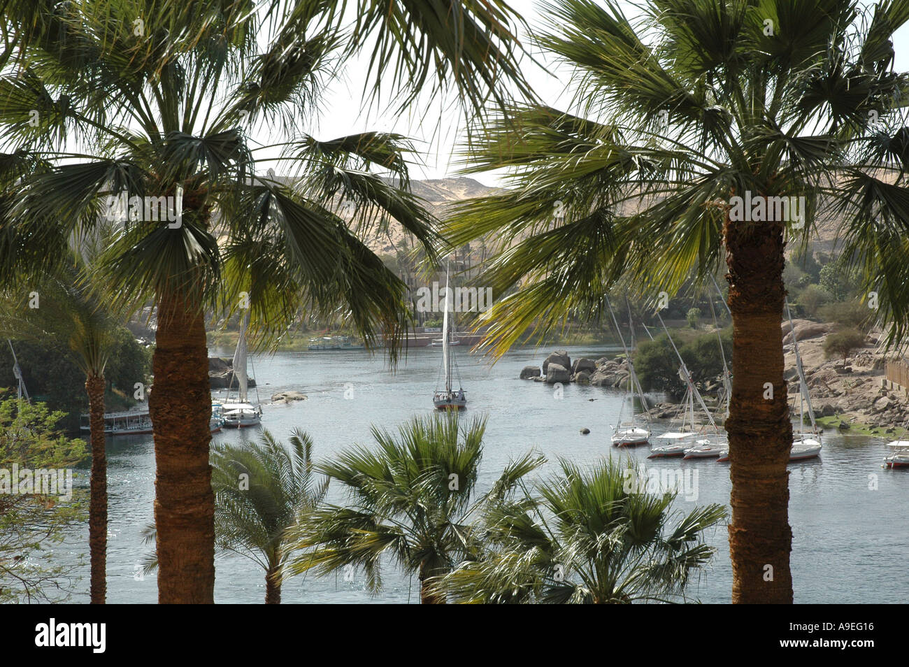 View of The River Nile from the sun terrace of the Sofitel Old Cataract ...