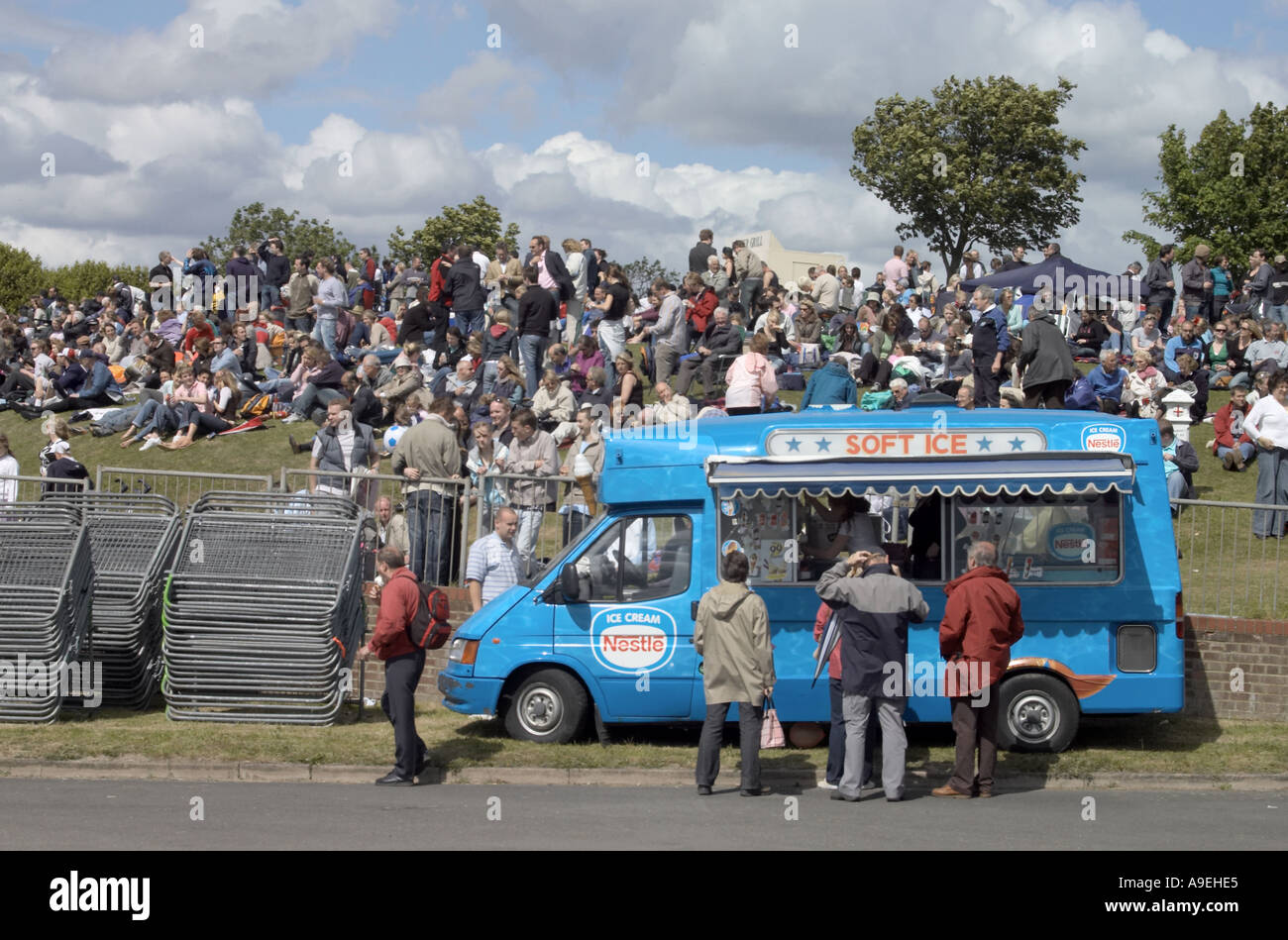 an ice cream van on the hill at Tattenham Corner on Derby Day at Epsom ...