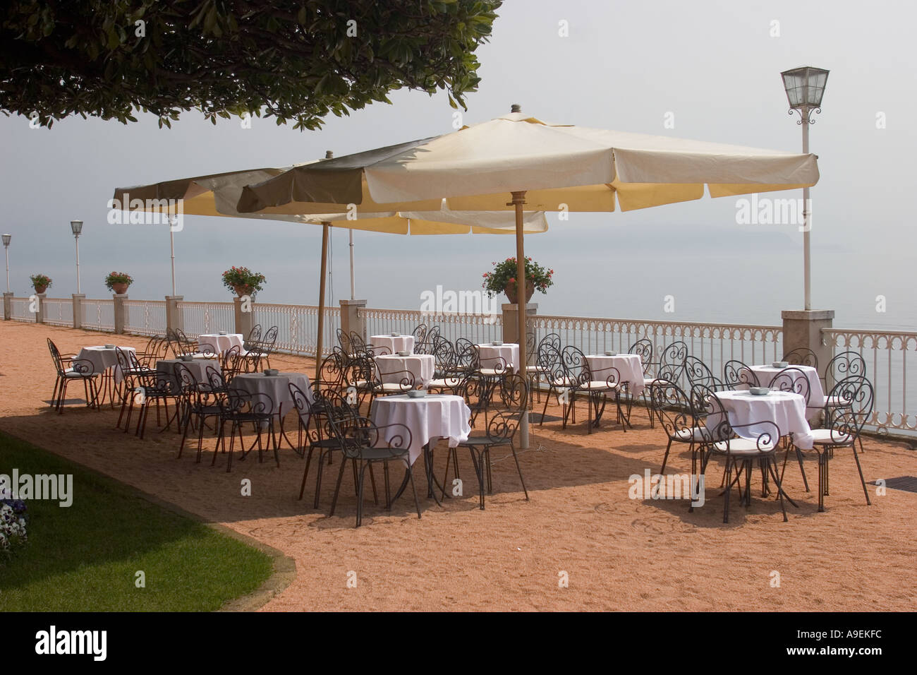 Restaurant Terrace of the Grand Hotel Gardone Riviera Lake Garda Stock ...