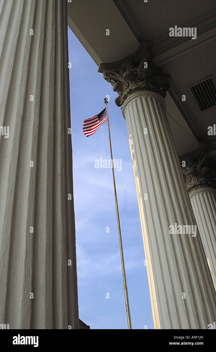american flag between columns Stock Photo - Alamy