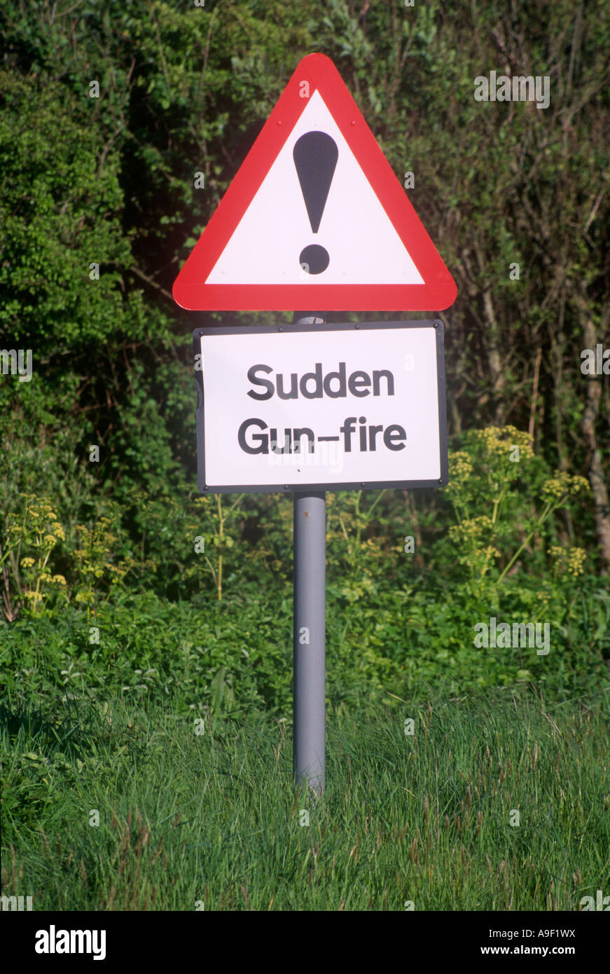 Gun Fire Warning Road Sign Stock Photo - Alamy