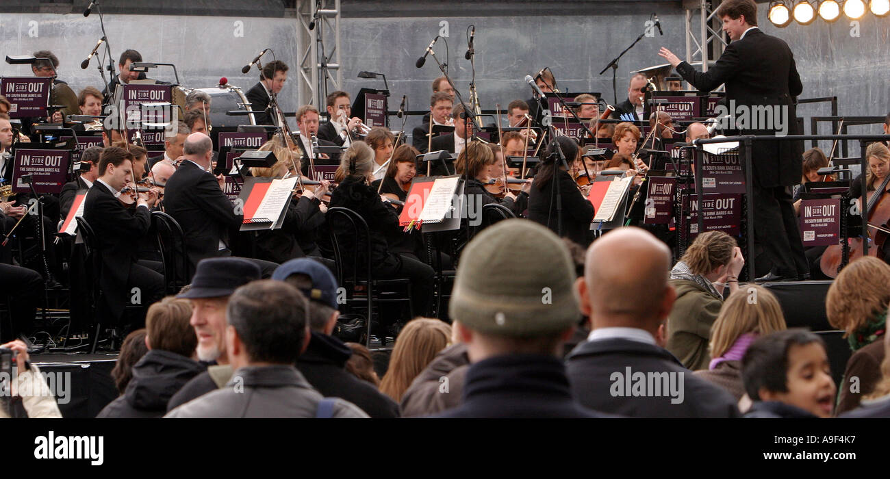 People watch an orchestra play during the "Inside Out" Programm at the ...