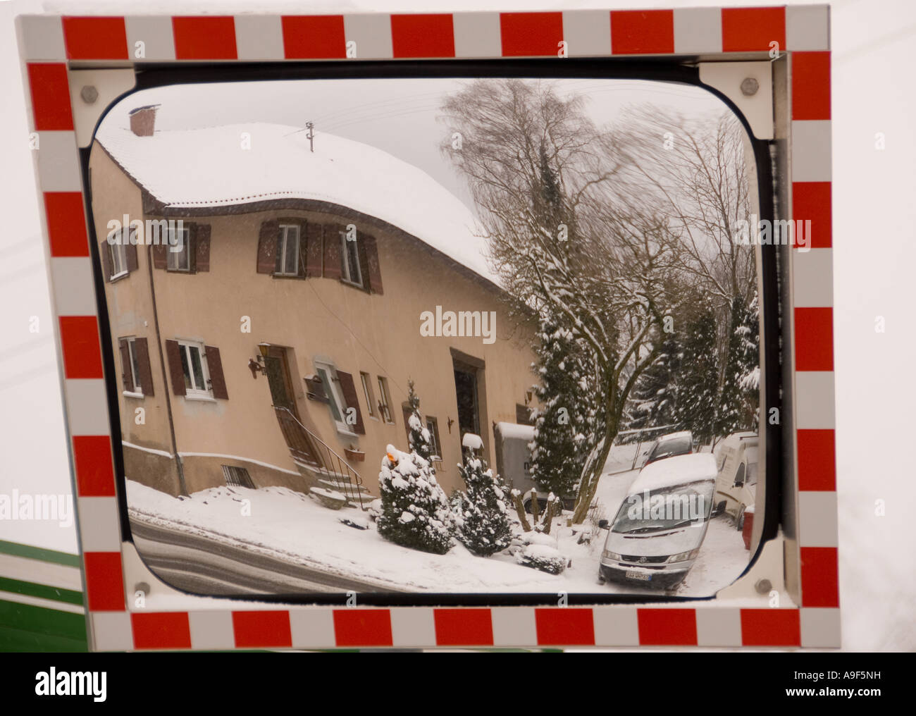 distorted winter reflection in mirror Stock Photo - Alamy