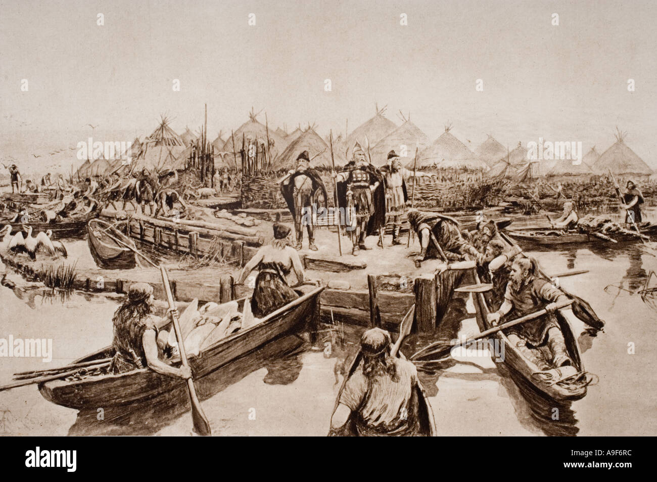 England 2,000 years ago. The landing stage of a prehistoric lake ...