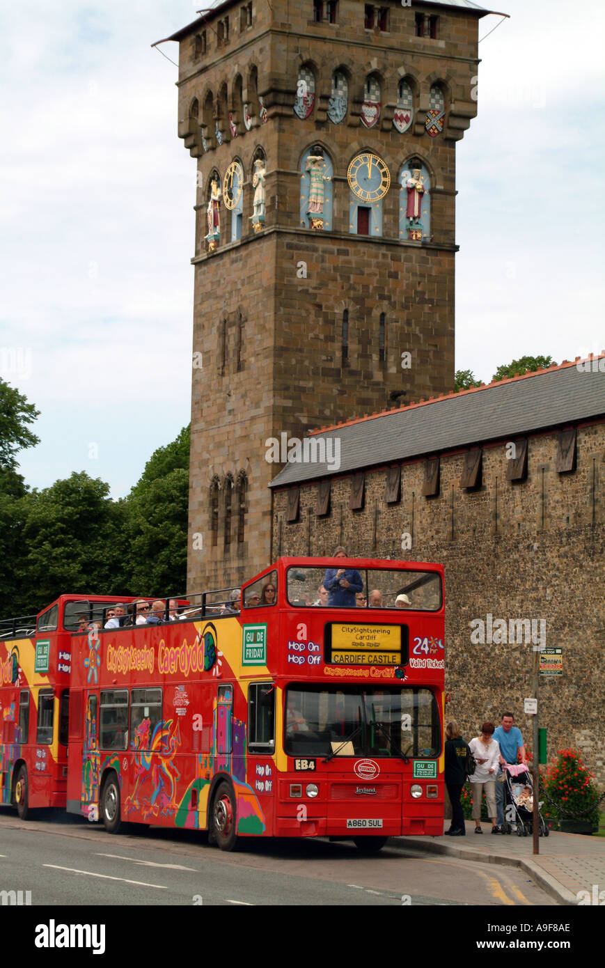 Cardiff Castle Site seeing opentop bus Stock Photo - Alamy