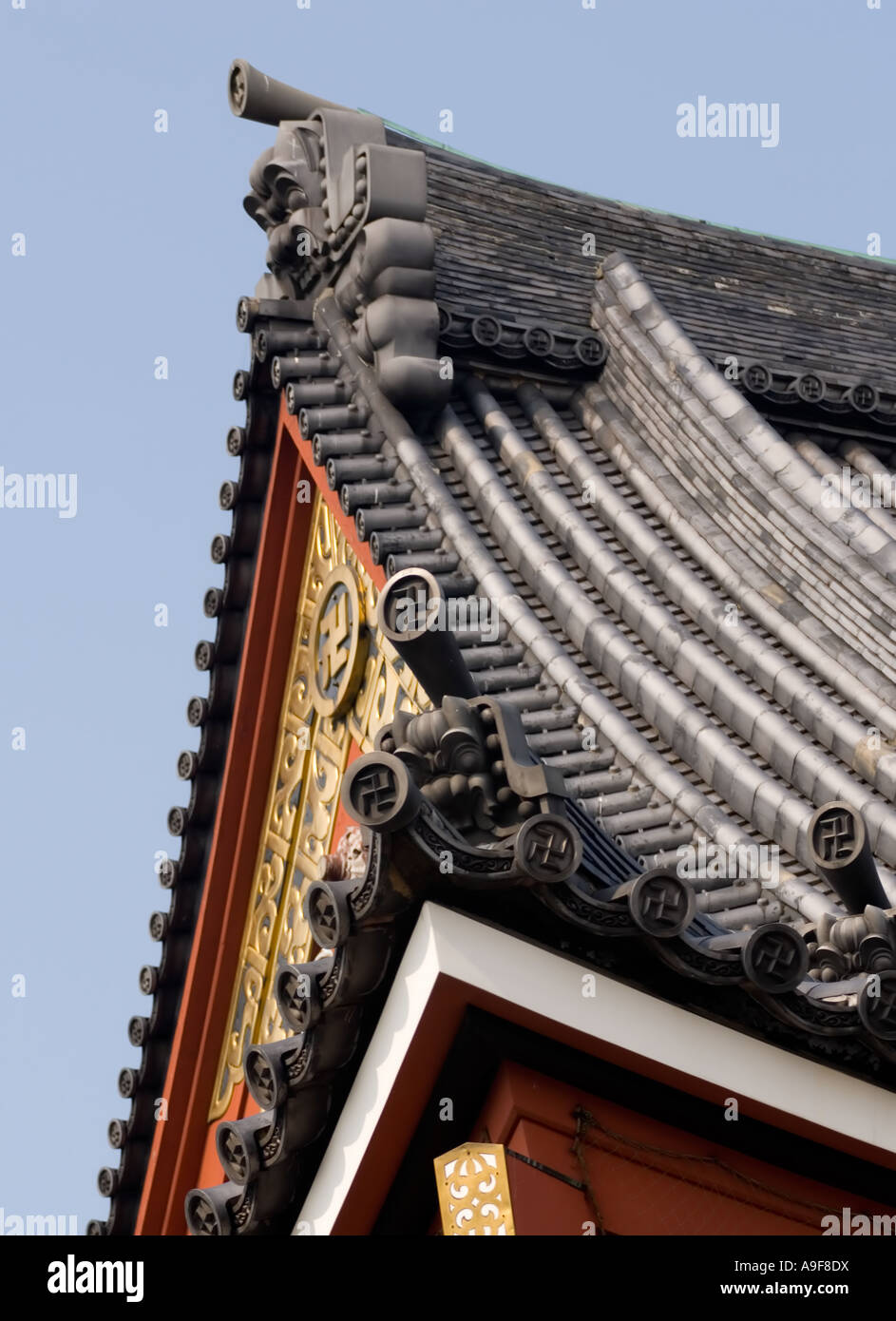 Shinto Buddhist symbols adorn the Sensoji Temple, Asakusa, Tokyo, Japan ...