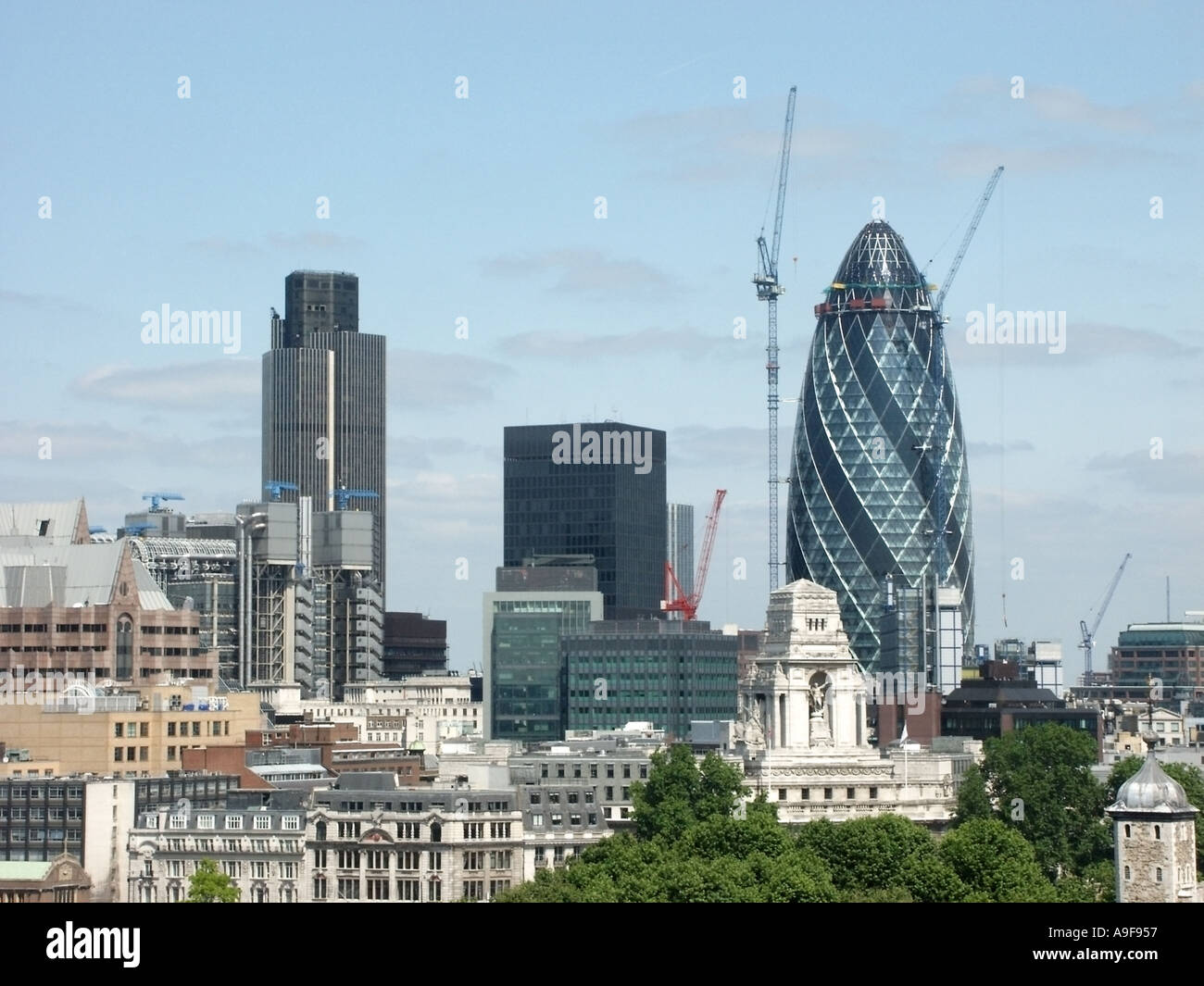 City of London skyline including the high rise landmark Gherkin office ...