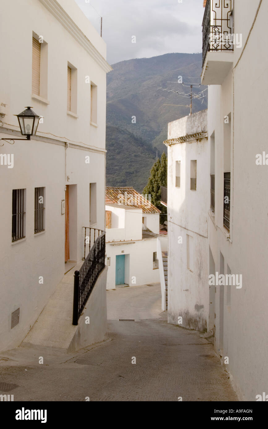 A typically steep and narrow street in the hill village of Istan ...