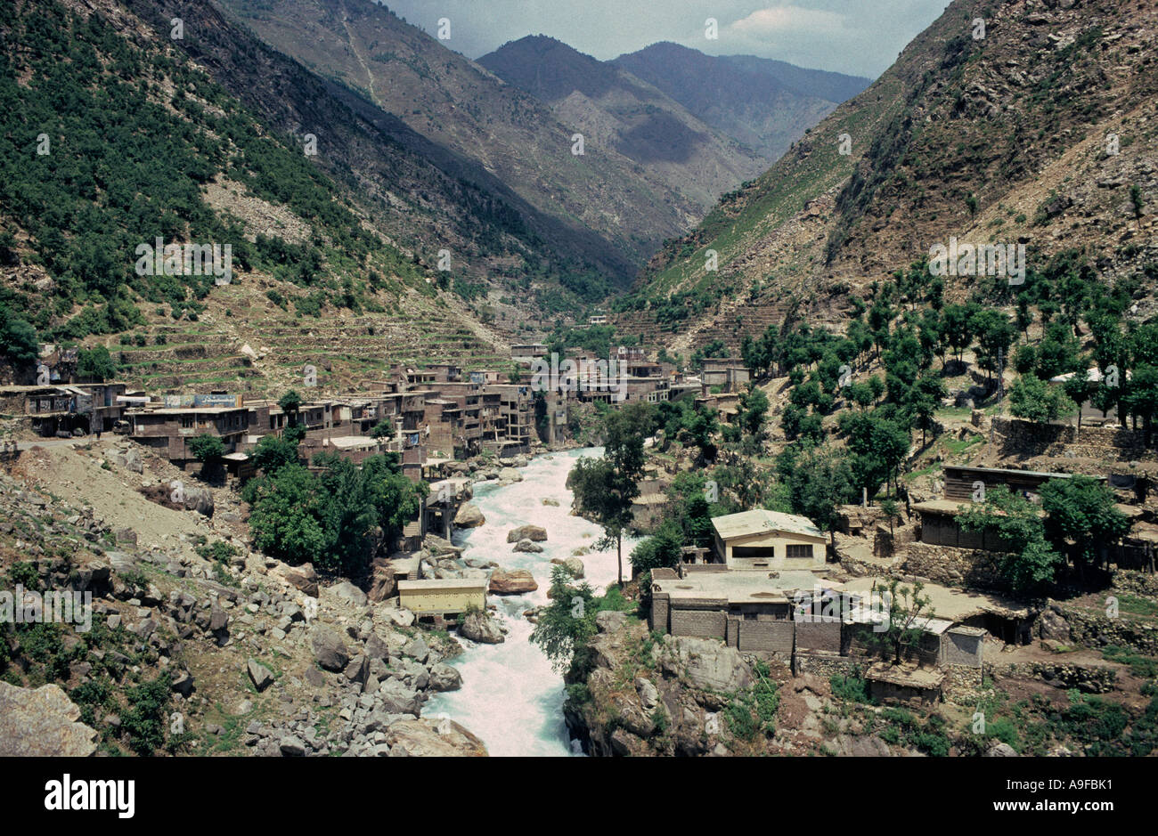 north pakistan kkh karokorum asia mountain remote village river Stock ...