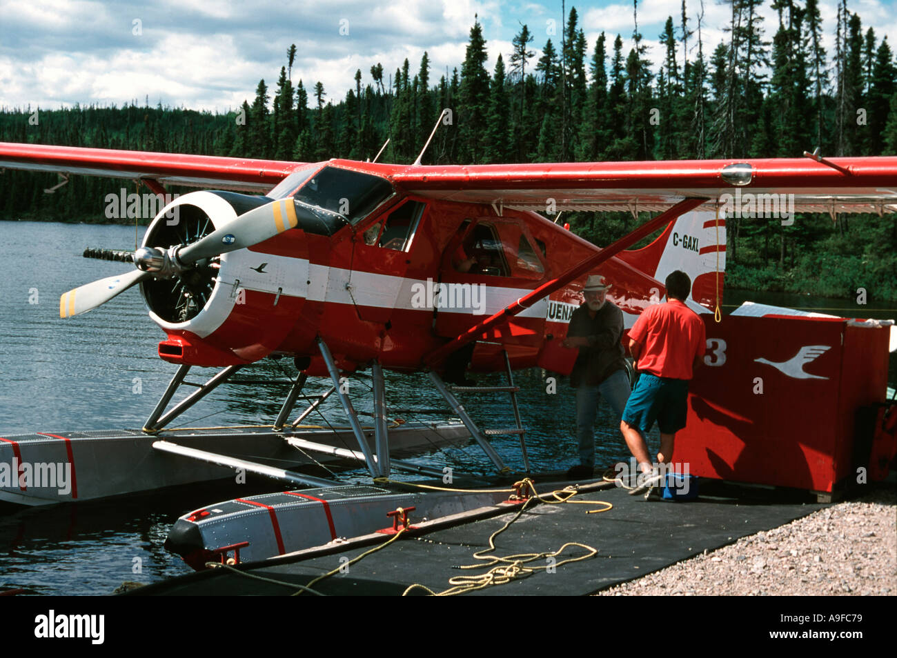 Beaver float plane loading cargo at lakeside dock Quebec Canada Stock ...