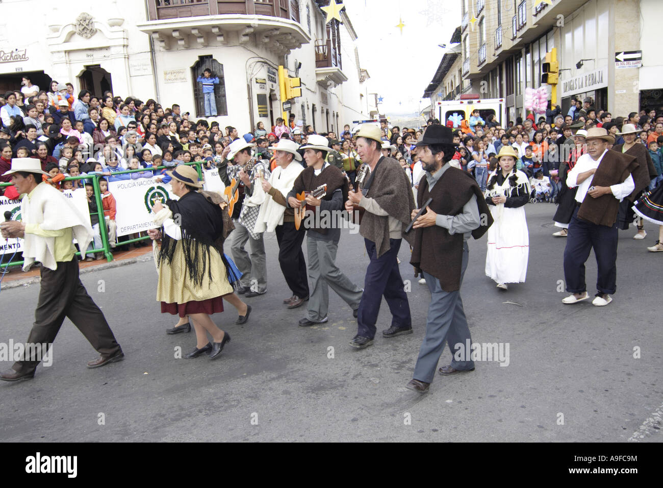 people in traditional costumes during the carnival. Tunja, Boyacá ...