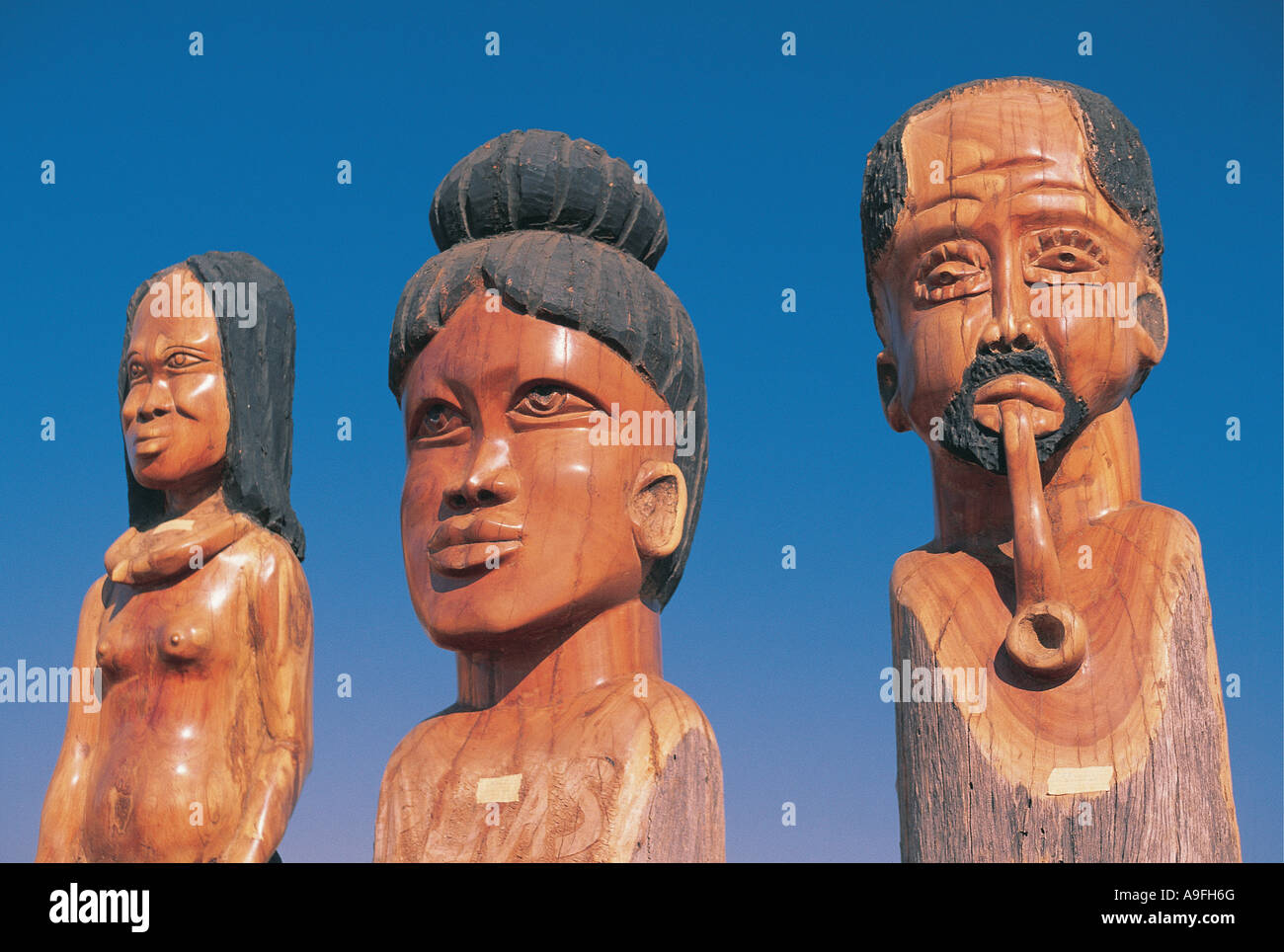 Wooden carvings of human figures in Windhoek Namibia south west Africa ...