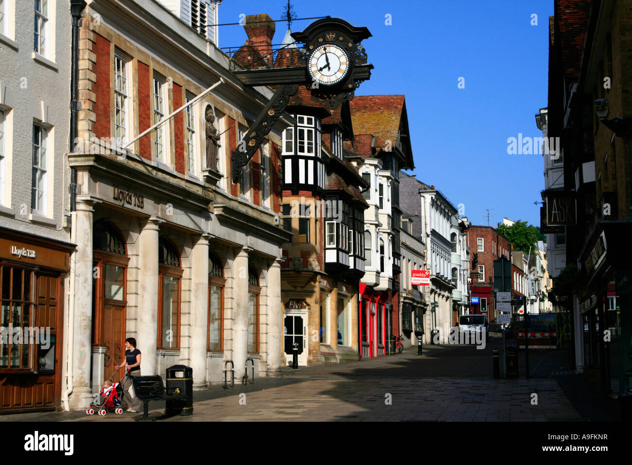 Winchester town centre high street early morning hampshire england uk ...
