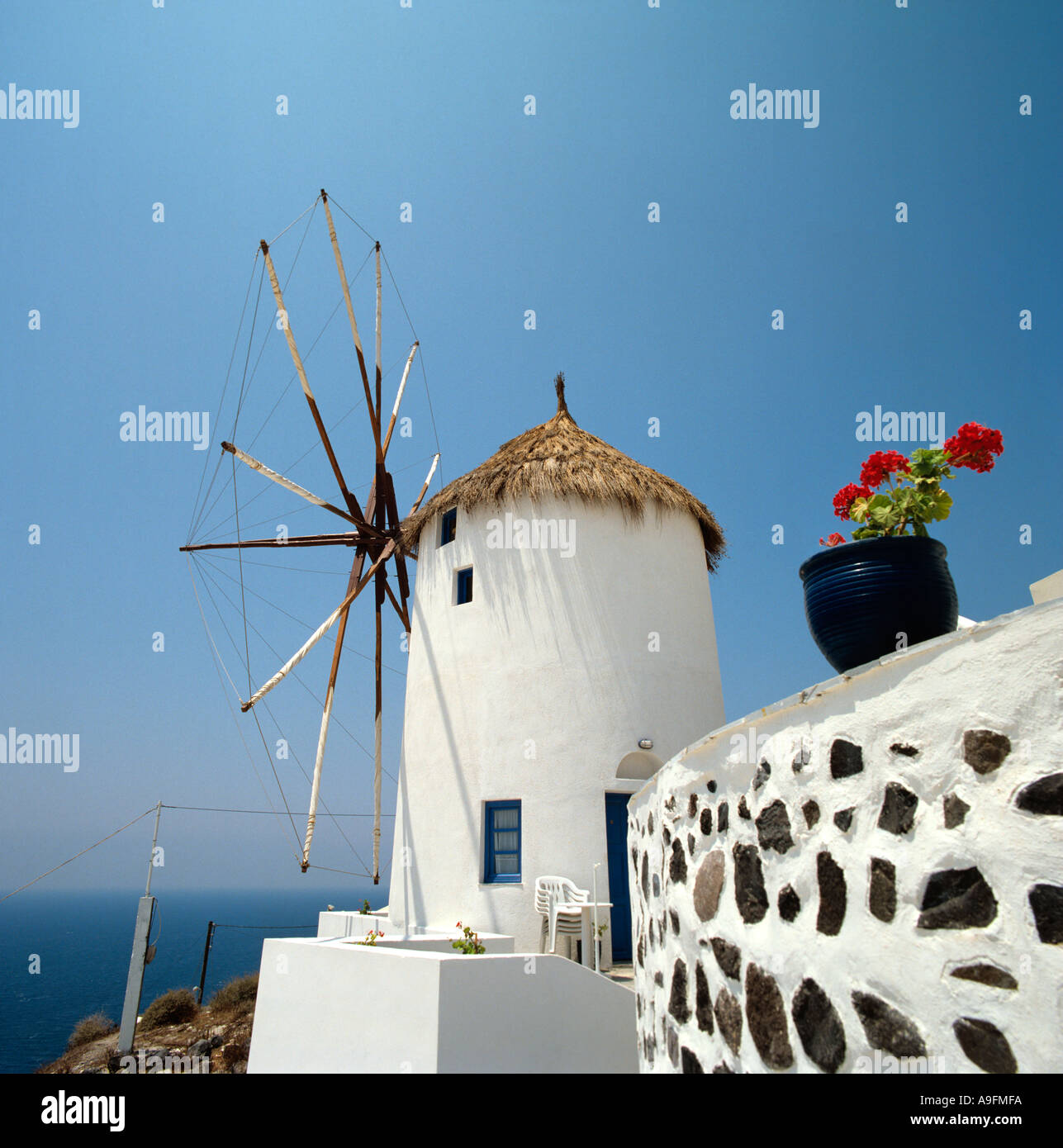 Greece Cyclades Santorini Oia Village Windmill Stock Photo - Alamy