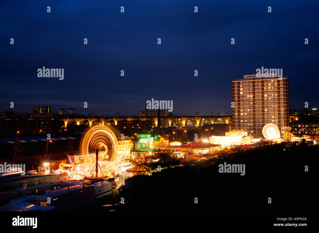 Cheshire Stockport funfair in Hollywood park night Stock Photo - Alamy