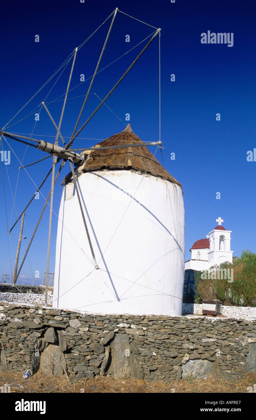 wind mill and church, Greece, Syfnos Stock Photo - Alamy