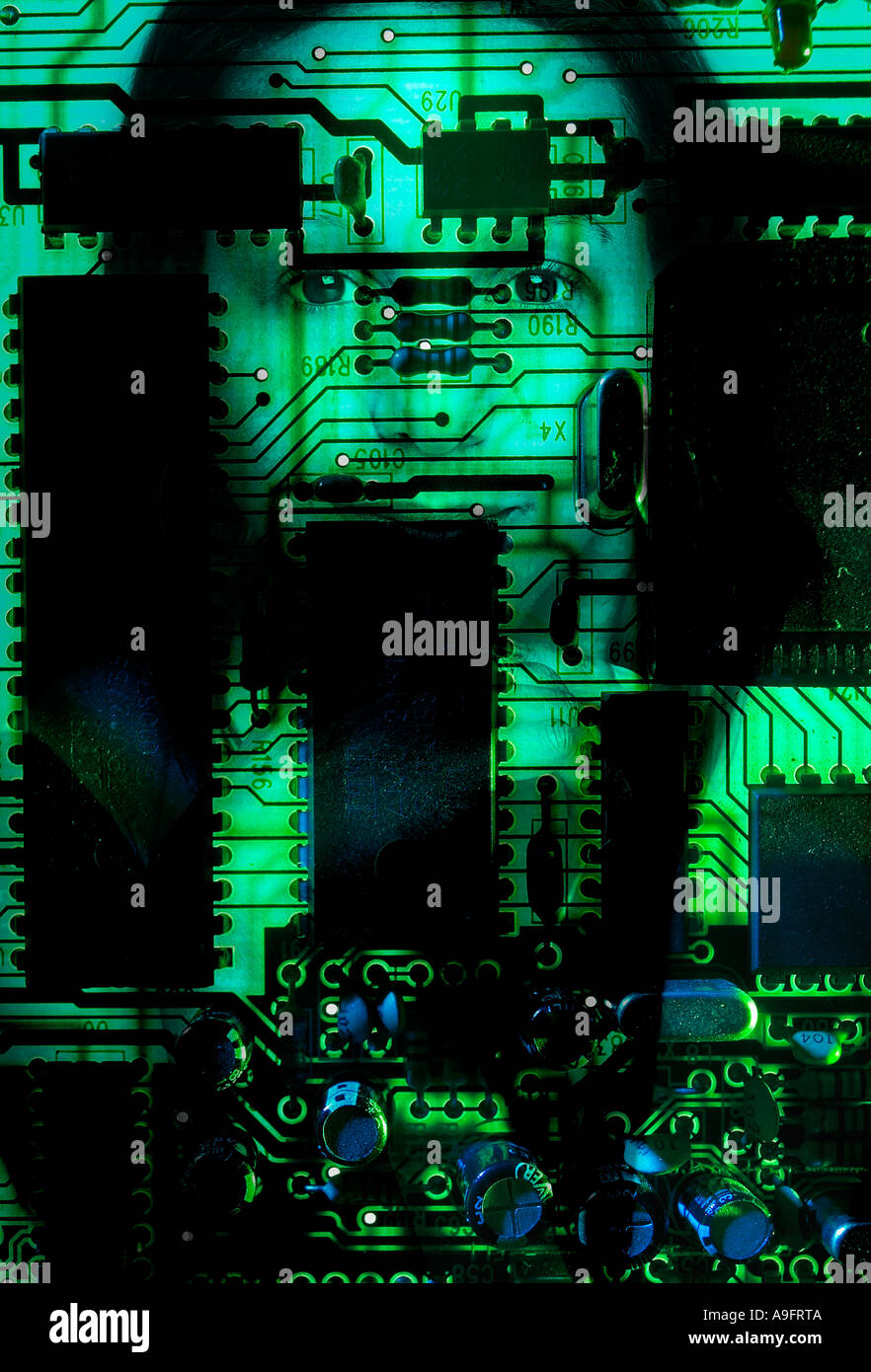 Girl and transistor circuit board Stock Photo - Alamy
