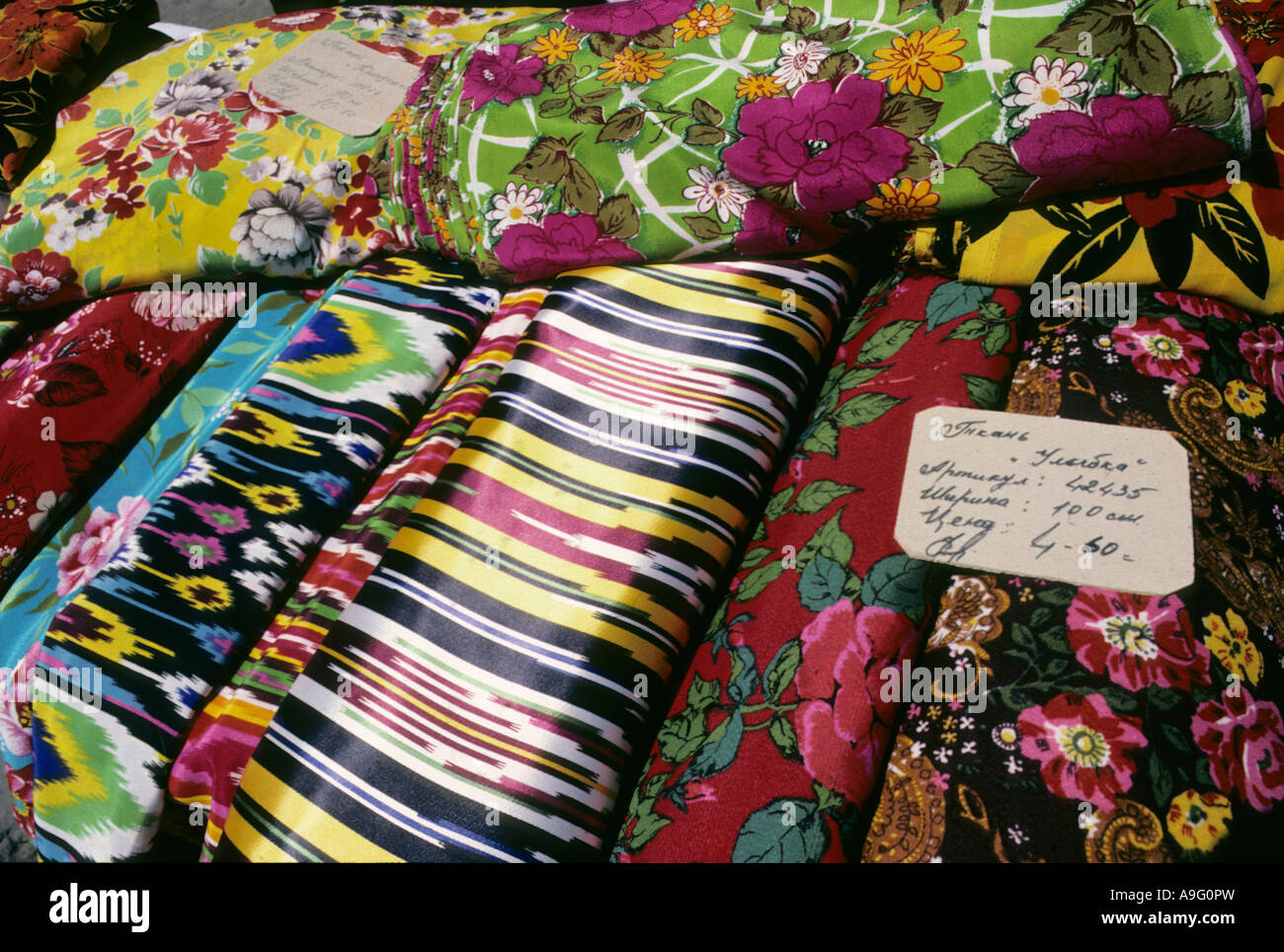 Tadjikistan fabrics in market Dushambe Stock Photo - Alamy