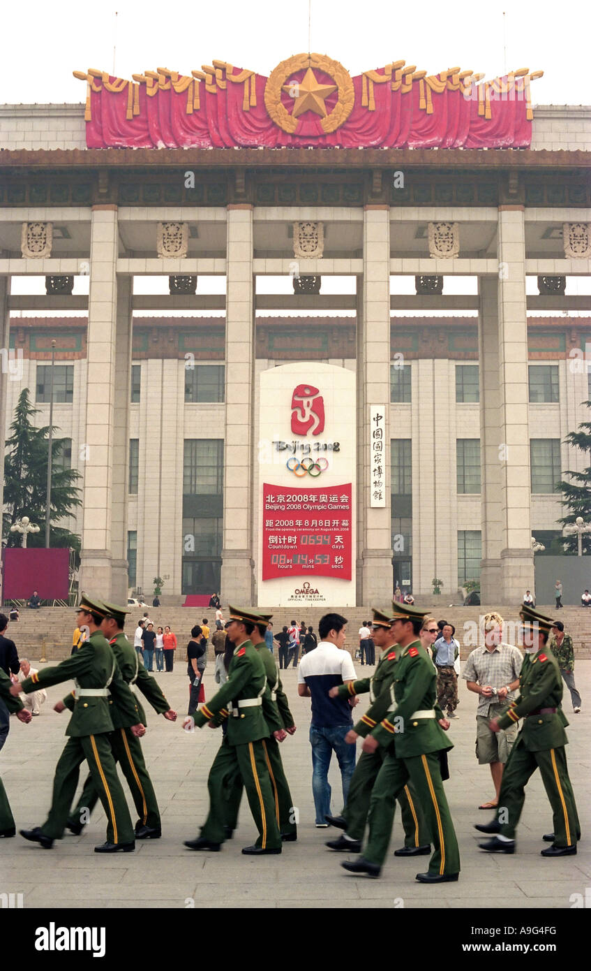 CHN China Beijing Countdown clock for the 2008 Olympics in front of the ...